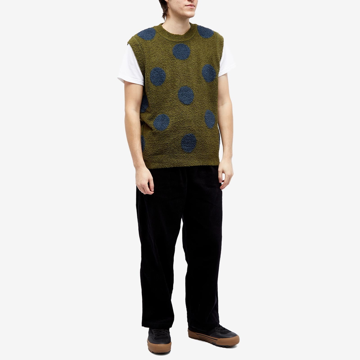 Brain Dead Men's Teddy Fur Dot Crew Knit Vest in Olive Brain Dead