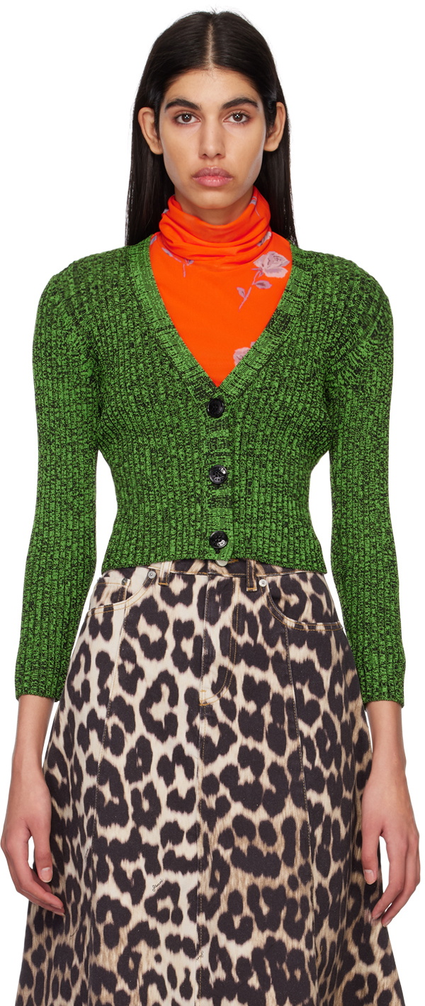 GANNI Green Cropped Cardigan GANNI