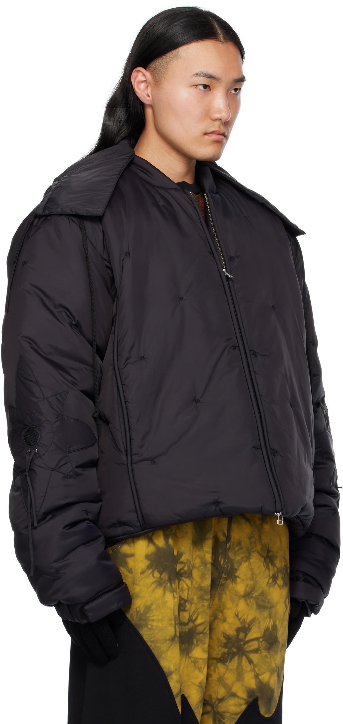 KUSIKOHC Black Flower Puffer Bomber Jacket KUSIKOHC