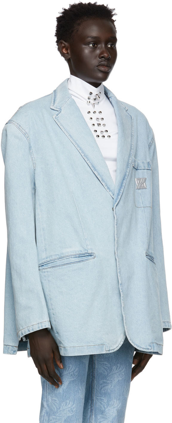 We11done Blue Oversized Washed Denim Blazer We11done