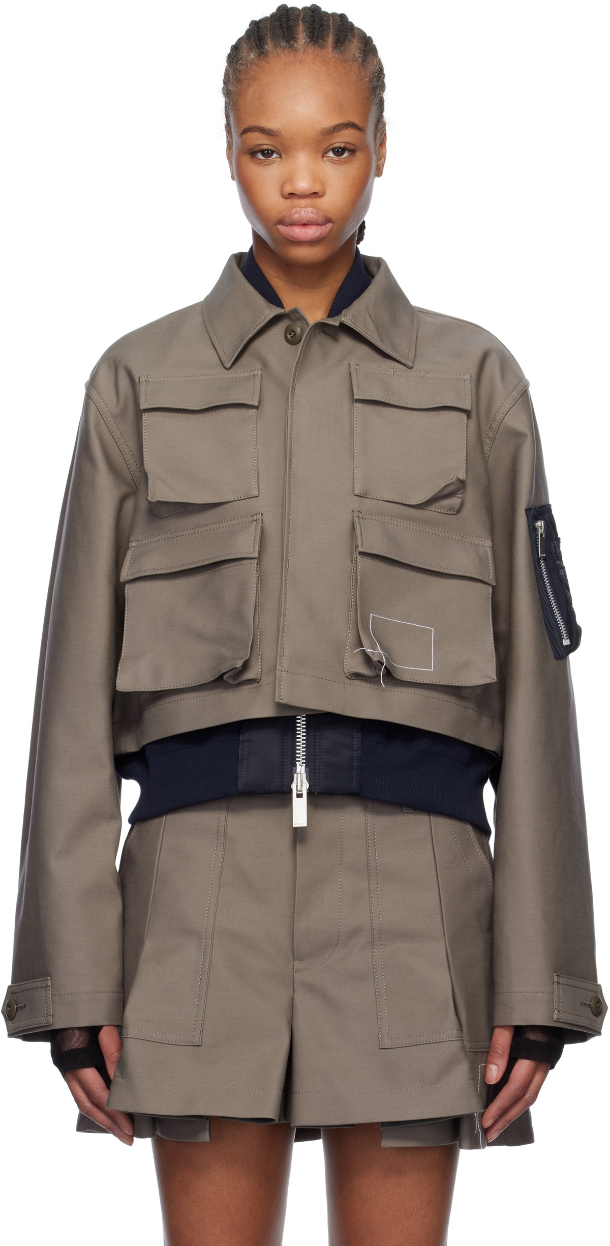 sacai Taupe WTAPS Edition Cotton Back Satin & Nylon Twill Jacket Sacai