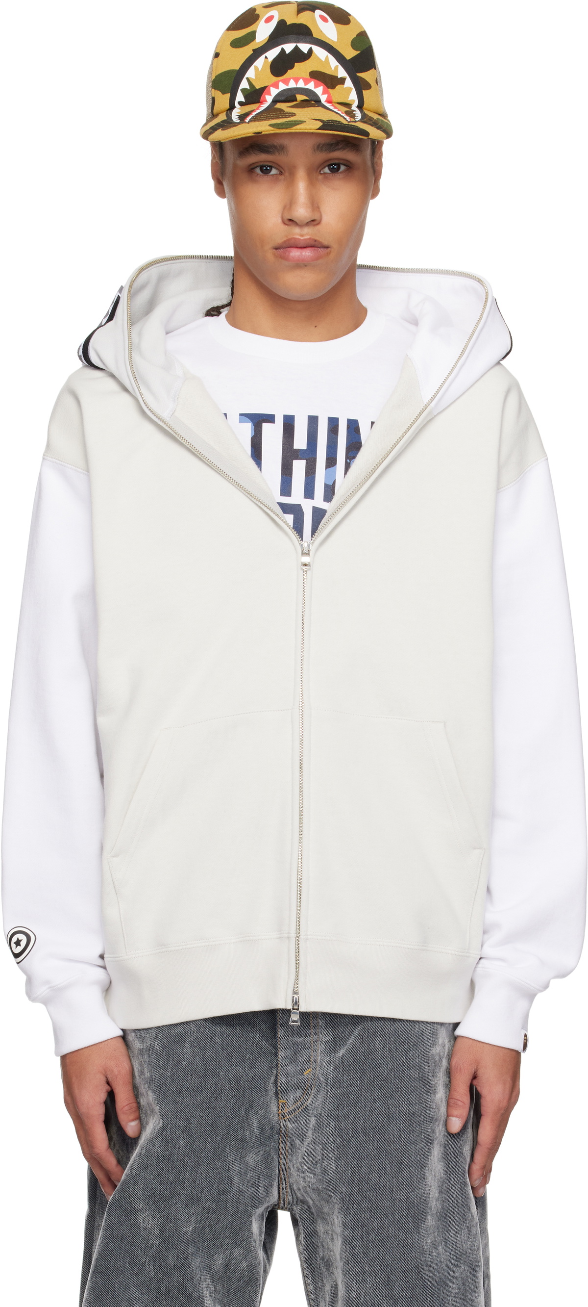 BAPE White & Gray Shark Full Zip #1 Hoodie A Bathing Ape