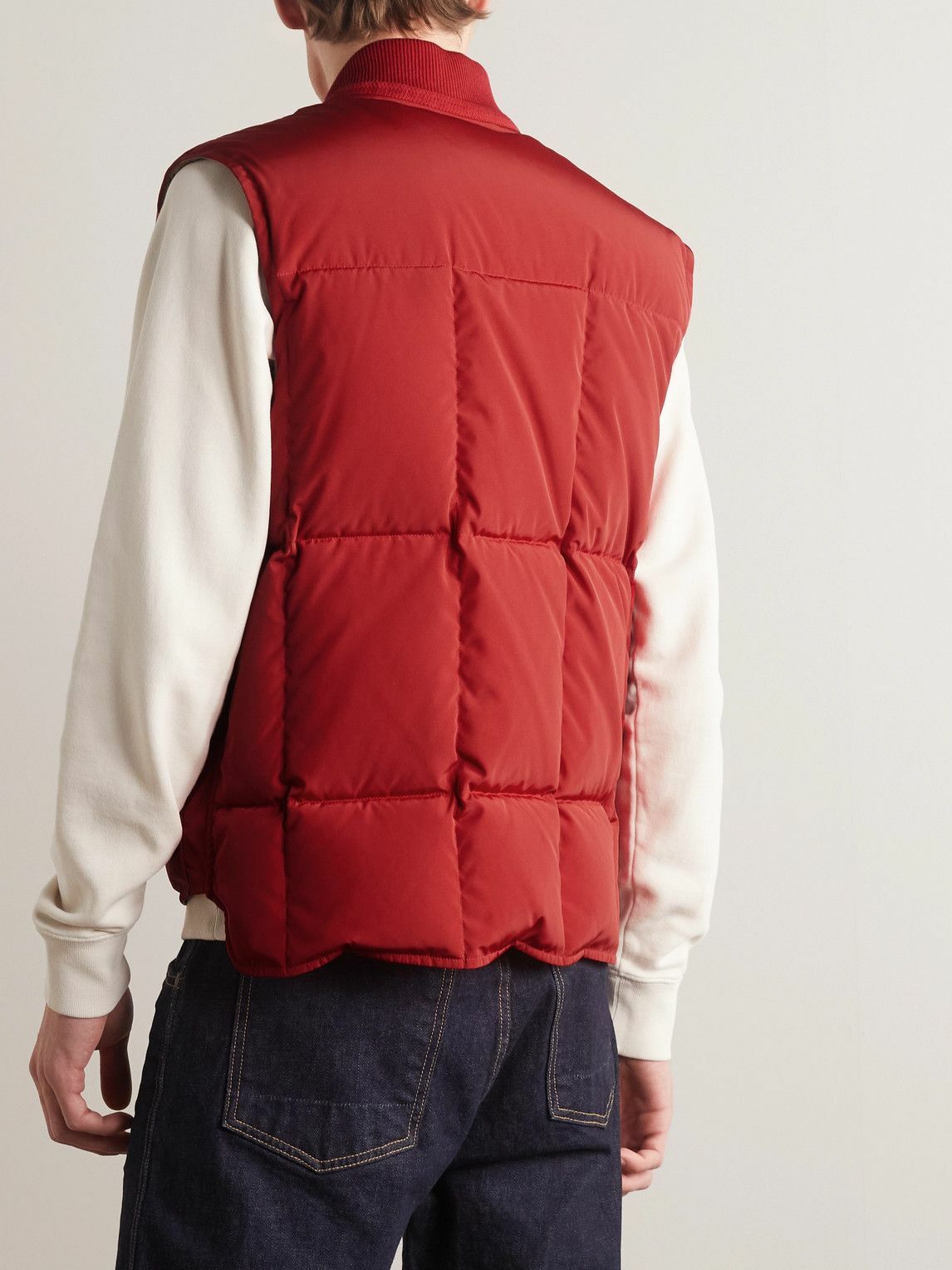 TOM FORD - Leather-Trimmed Quilted Shell Down Gilet - Red TOM FORD