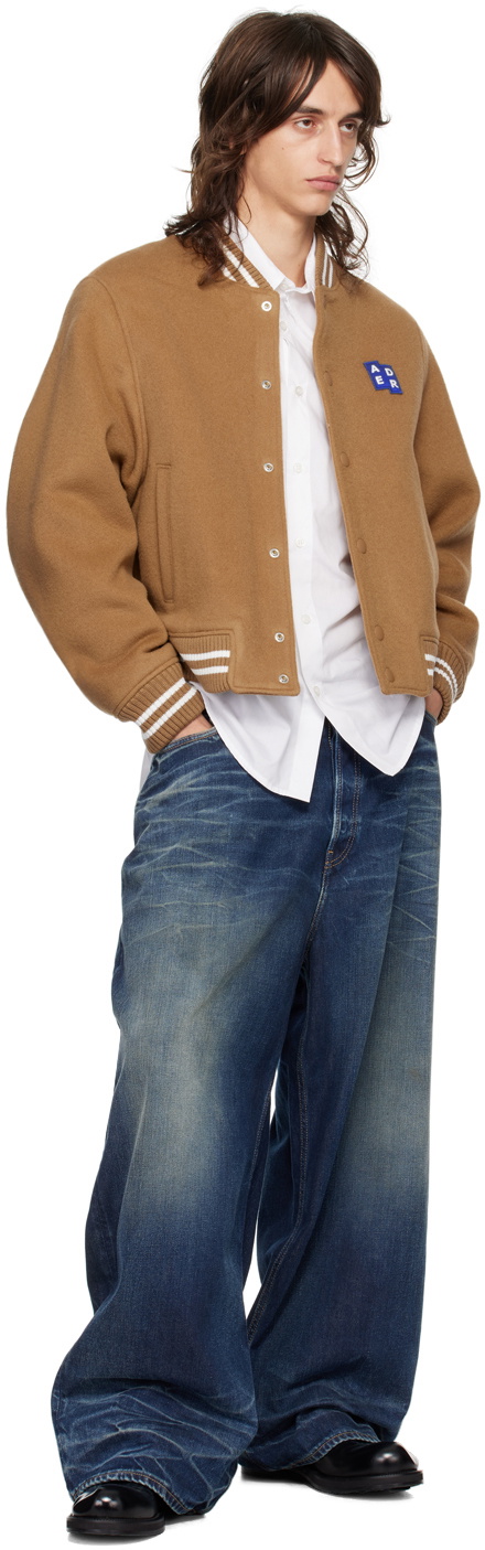 ADER error Beige TRS Tag Varsity Bomber Jacket ADER error