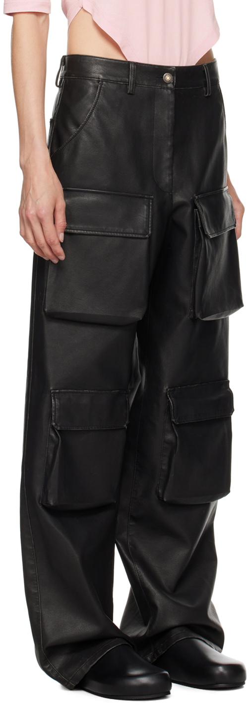 MSGM Black Pocket Faux-Leather Cargo Pants MSGM