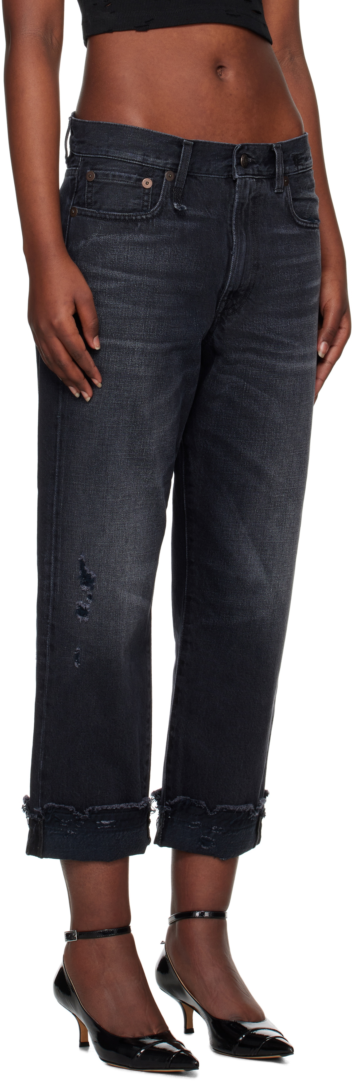 R13 Black Straight-Leg Boyfriend Jeans R13