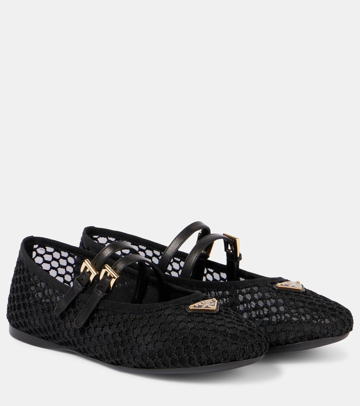 Prada Logo leather-trimmed mesh ballet flats Prada