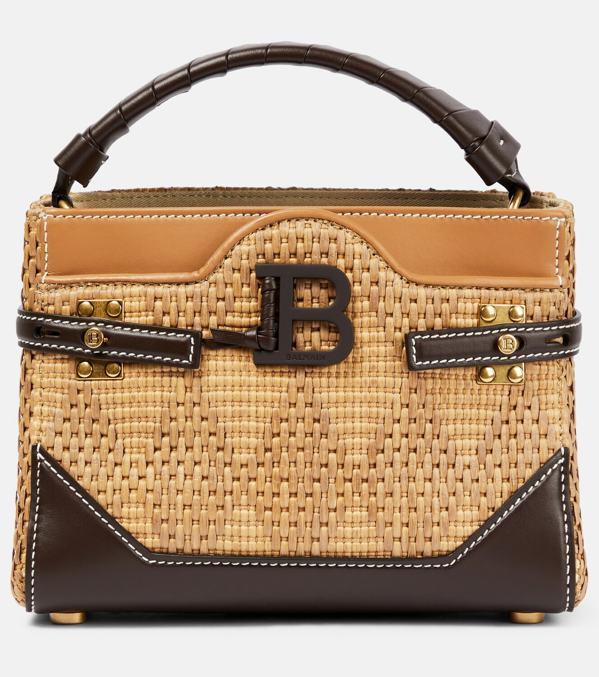 Balmain - B-Buzz 22 Small raffia-effect shoulder bag Balmain