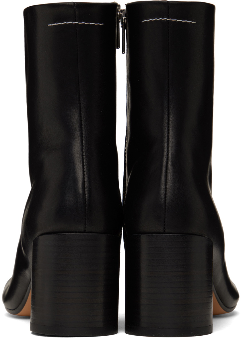 MM6 Maison Margiela Black Stitch-Out Leather Ankle Boots MM6 Maison ...