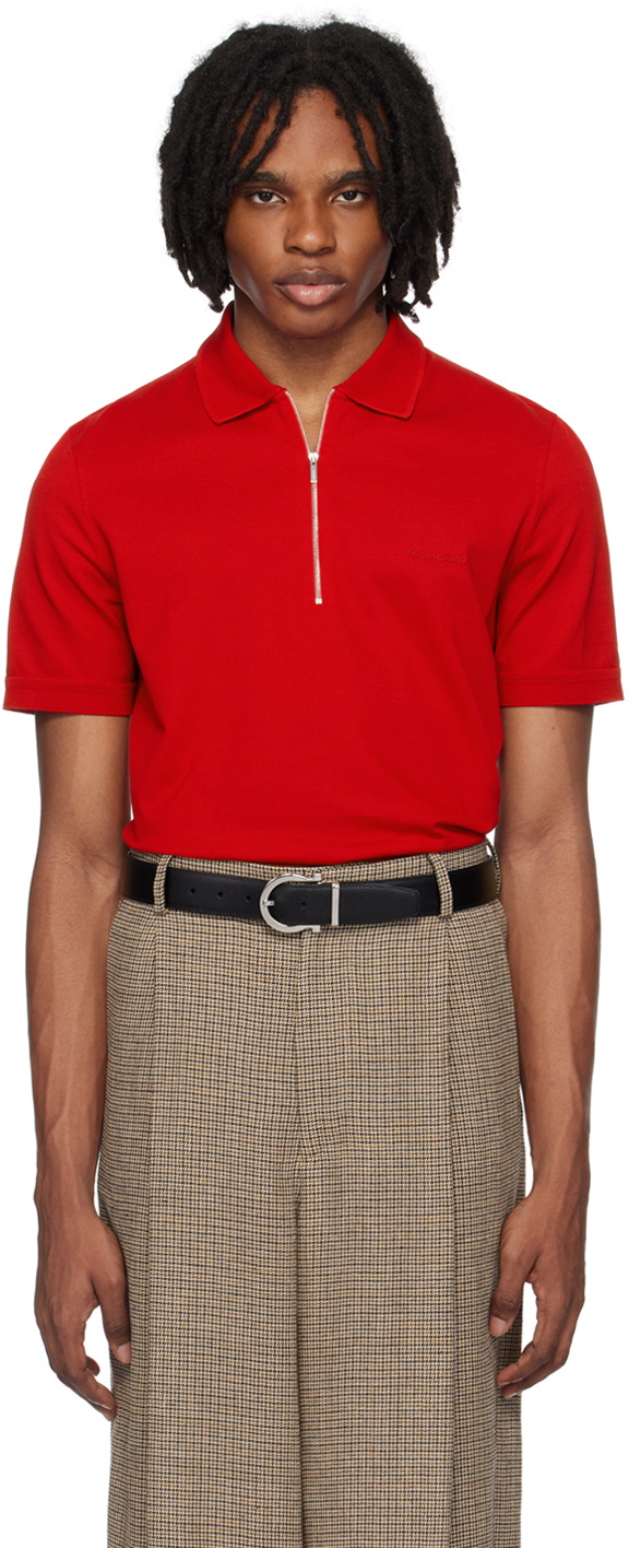 Ferragamo Red Half-Zip Polo Salvatore Ferragamo