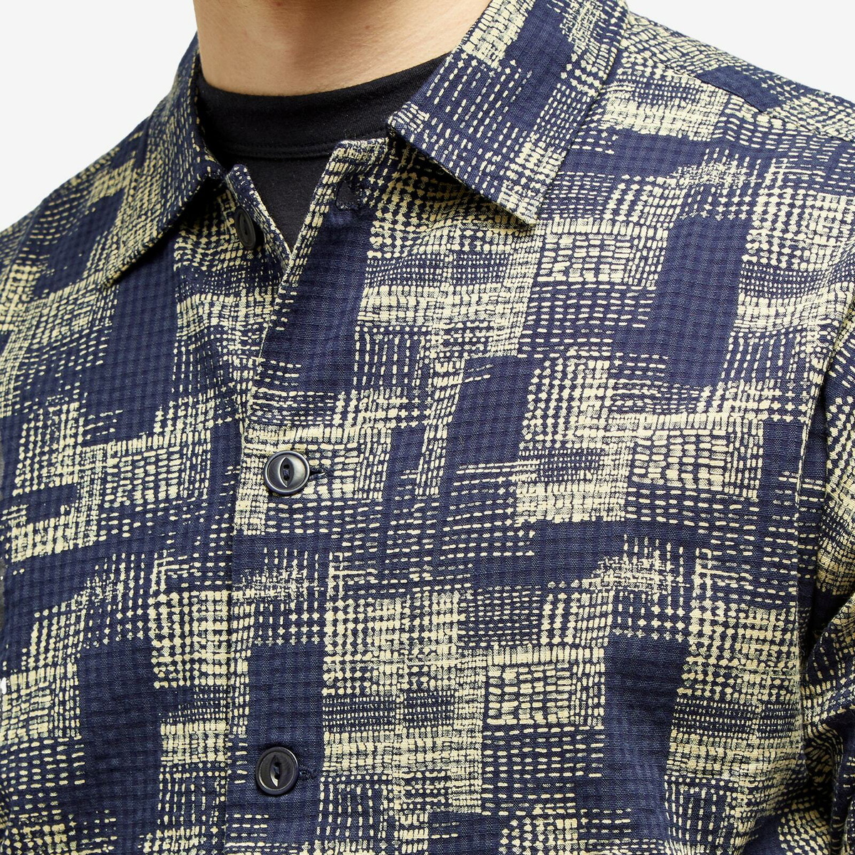 YMC Men's PJ Block Print Overshirt in Navy YMC