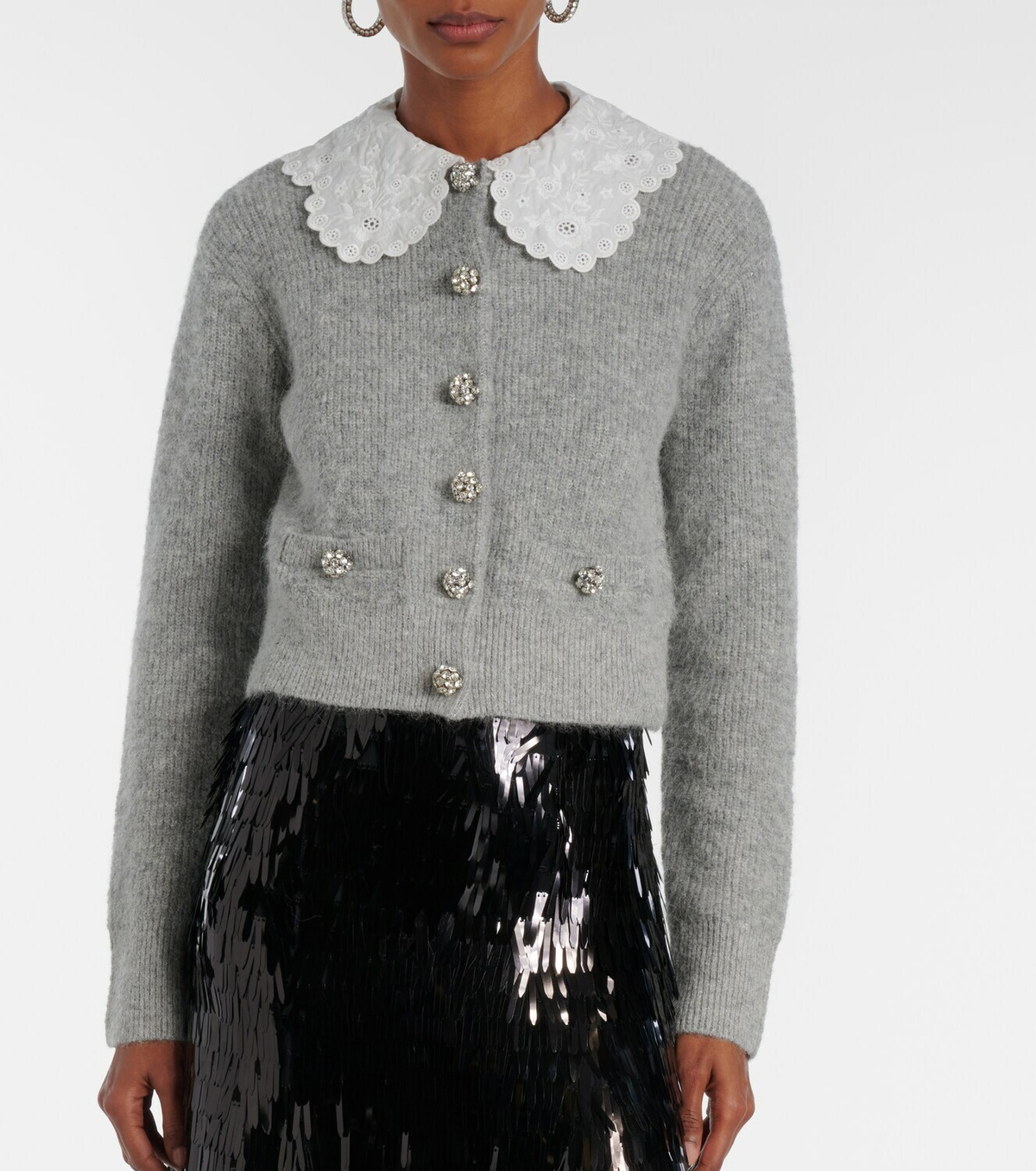 Self-Portrait Embellished lace-trimmed cardigan Self-Portrait