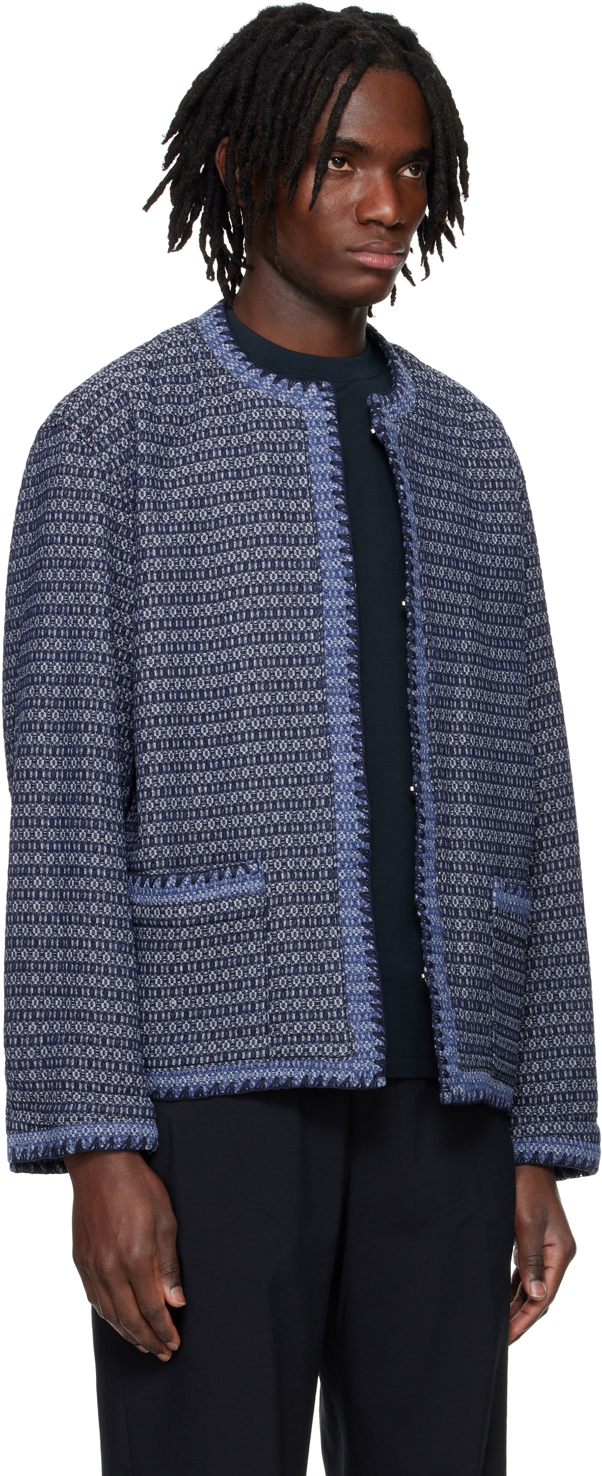 Solid Homme Navy Aztec Round Neck Jacket Solid Homme