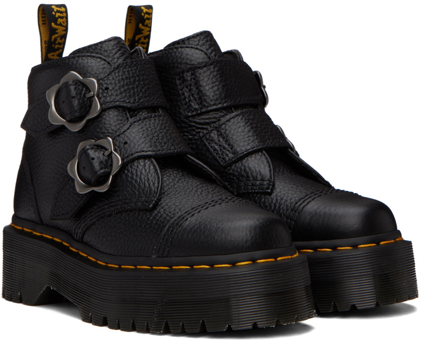 Dr. Martens Black Devon Flower Buckle Platform Boots Dr. Martens