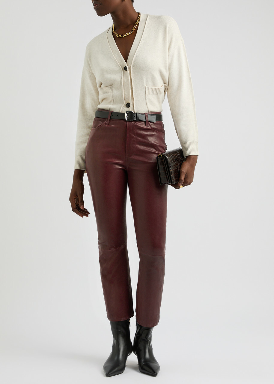 Frame Le Crop Mini Boot Leather Jeans Dark Red Frame Denim