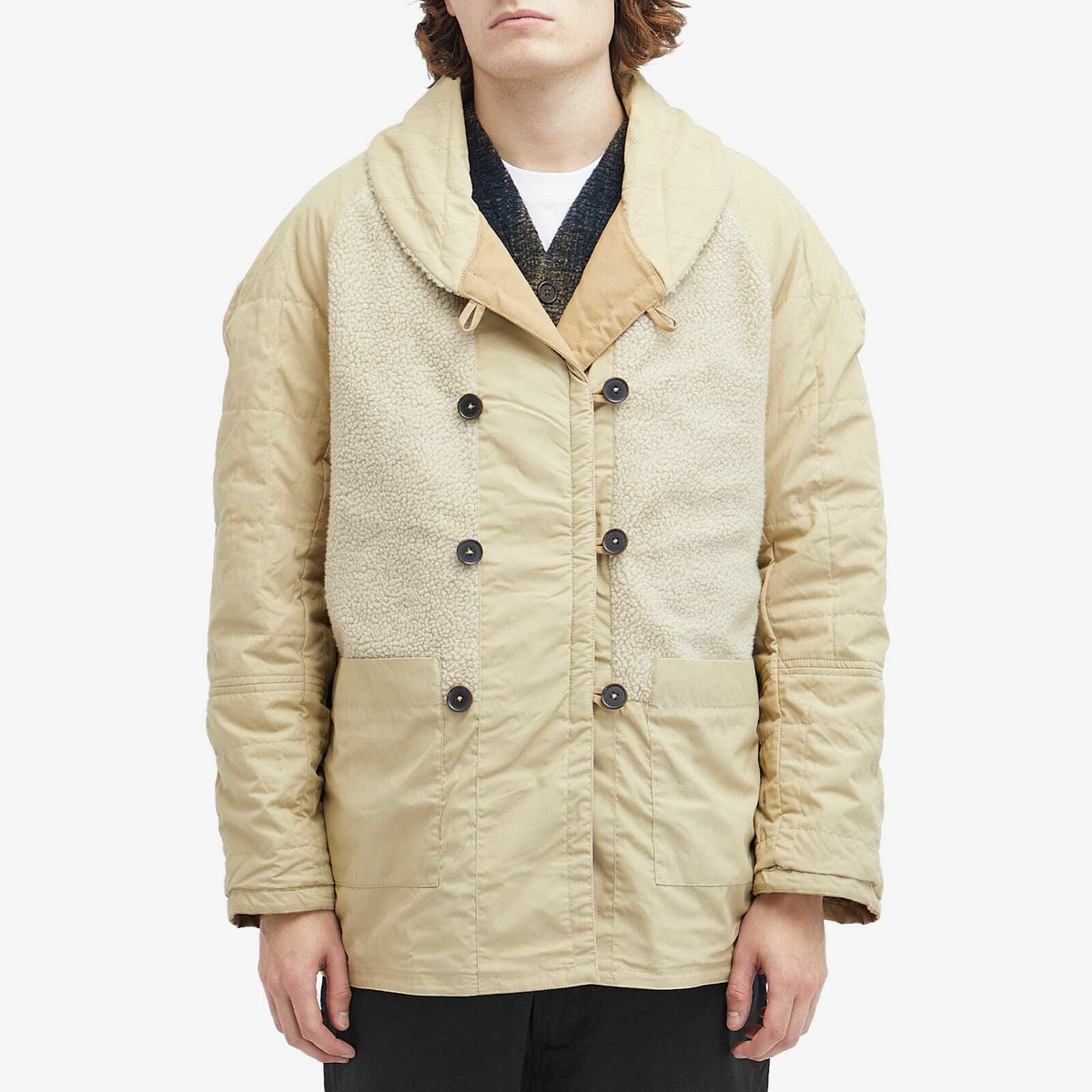 Universal Works Men's Reversible Mackinaw Jacket in Sand Universal Works