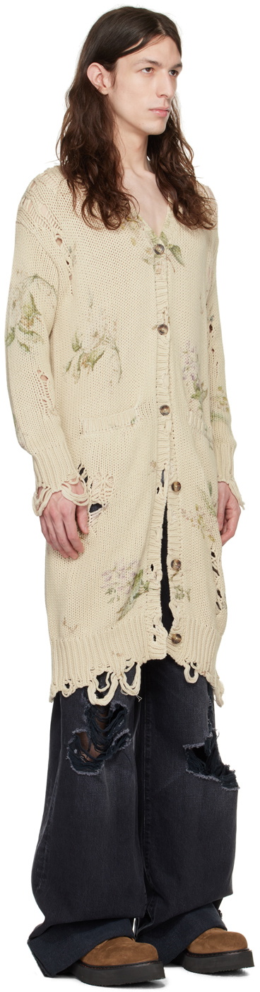R13 Beige Distressed Cardigan R13