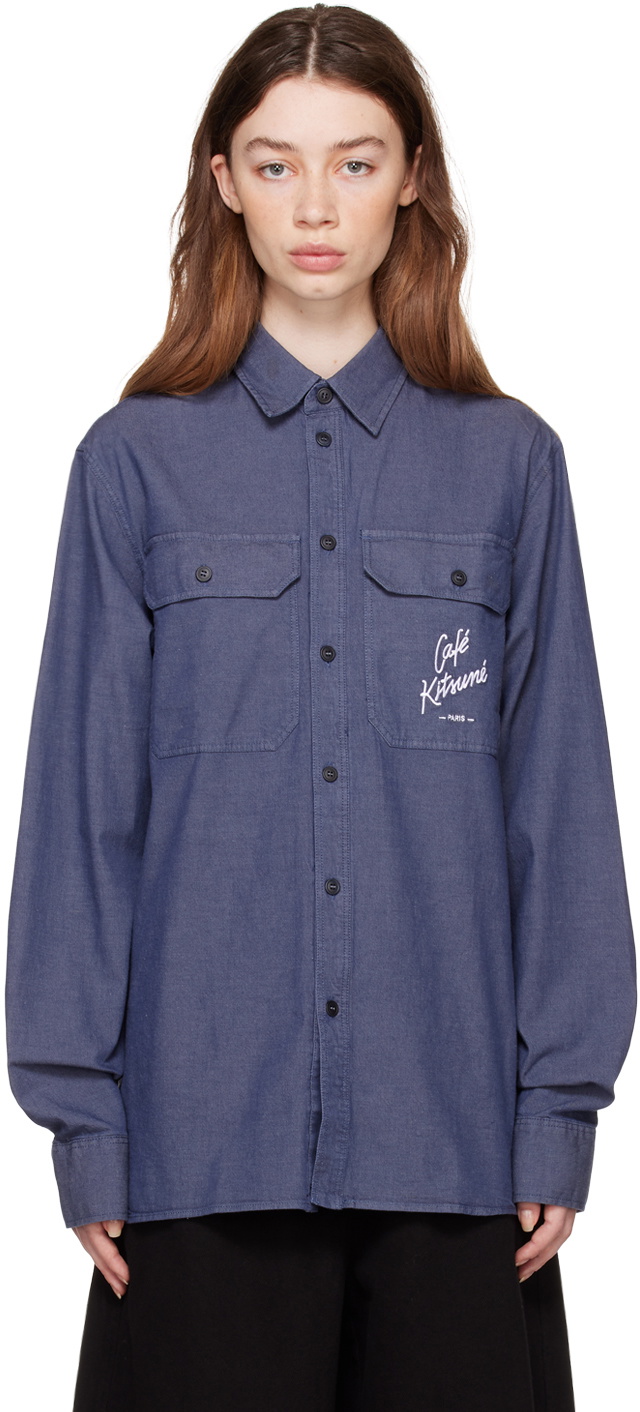 Maison Kitsuné Blue Café Kitsune Edition Embroidered Shirt Maison Kitsune