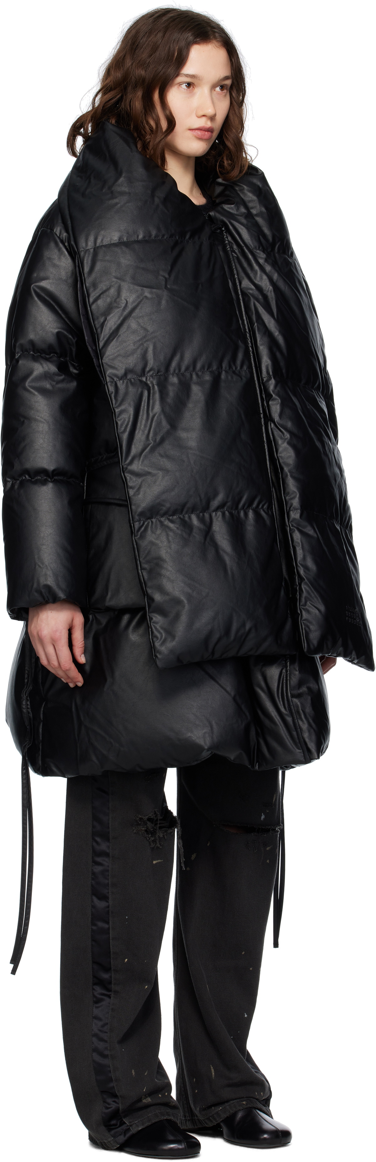 MM6 Maison Margiela Black Light Faux-Leather Down Jacket MM6 Maison ...