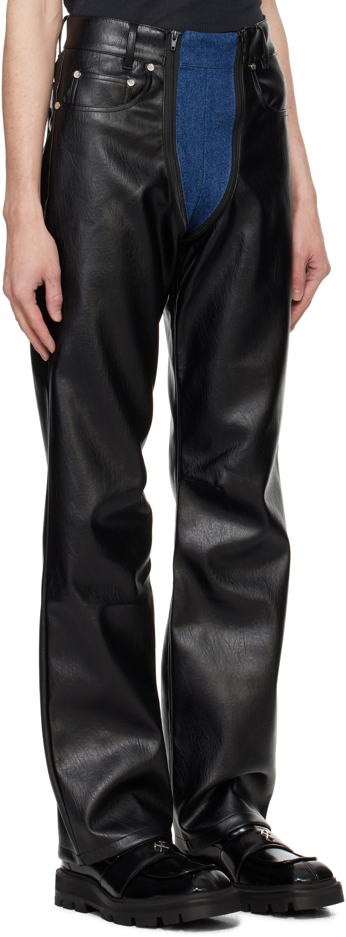 GmbH Black & Blue Lata Faux-Leather Denim Jeans GmbH