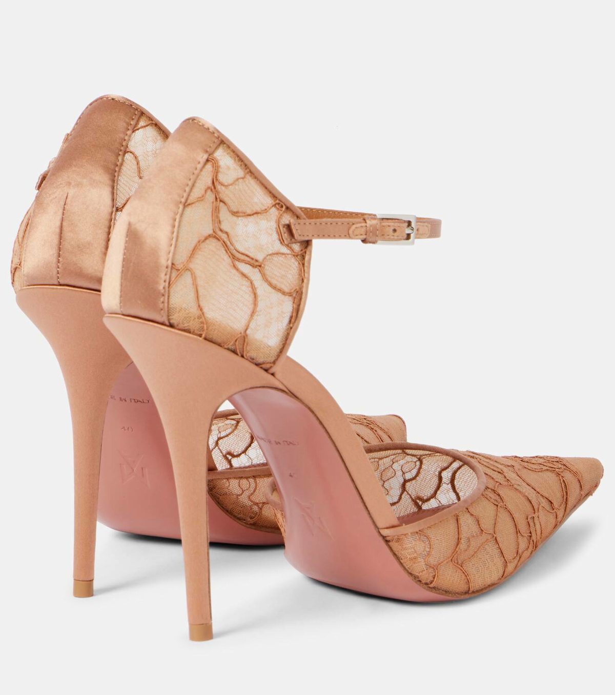 Amina Muaddi Barbara 105 satin-trimmed lace pumps Amina Muaddi