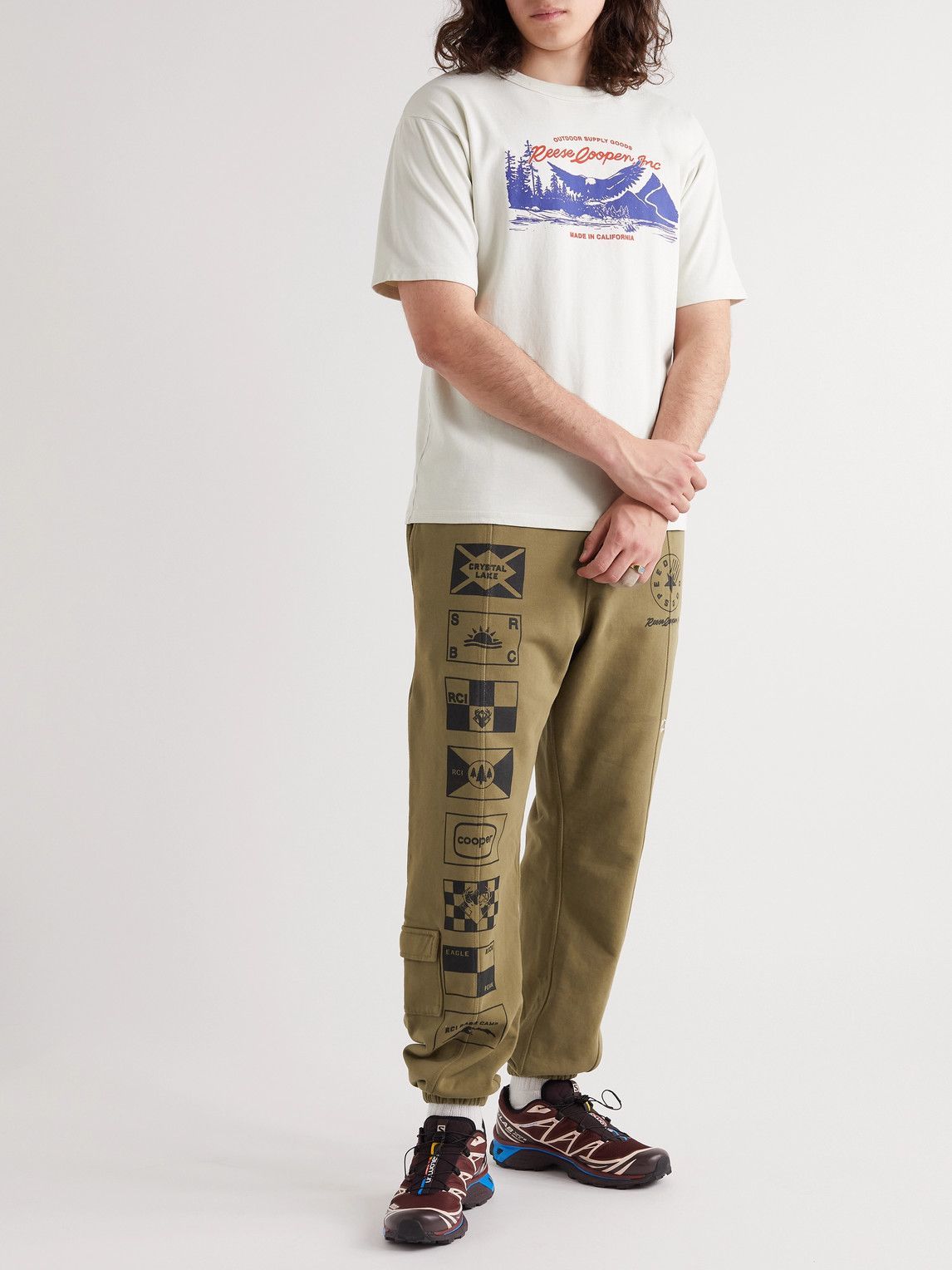 Reese Cooper® - Tapered Logo-Print Embroidered Cotton-Jersey Sweatpants ...