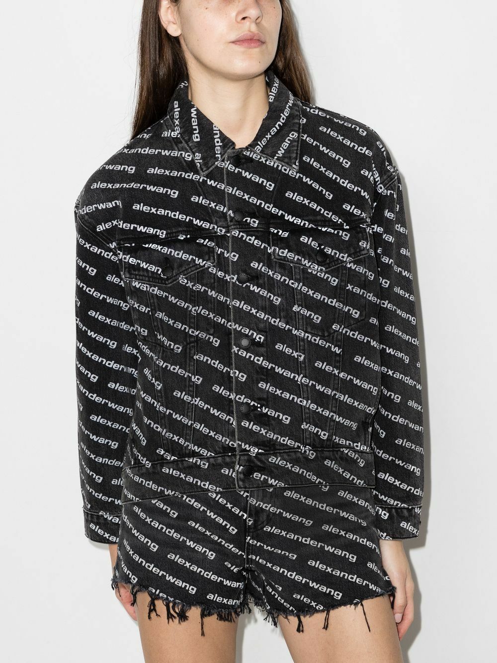 Alexander Wang Black Logo Print Denim Jacket Alexander Wang
