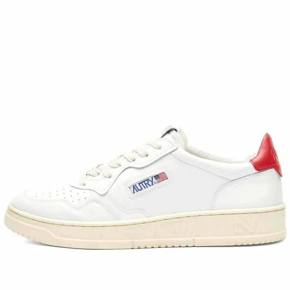 Autry Men's 01 Low Leather Sneakers in White/Red Autry
