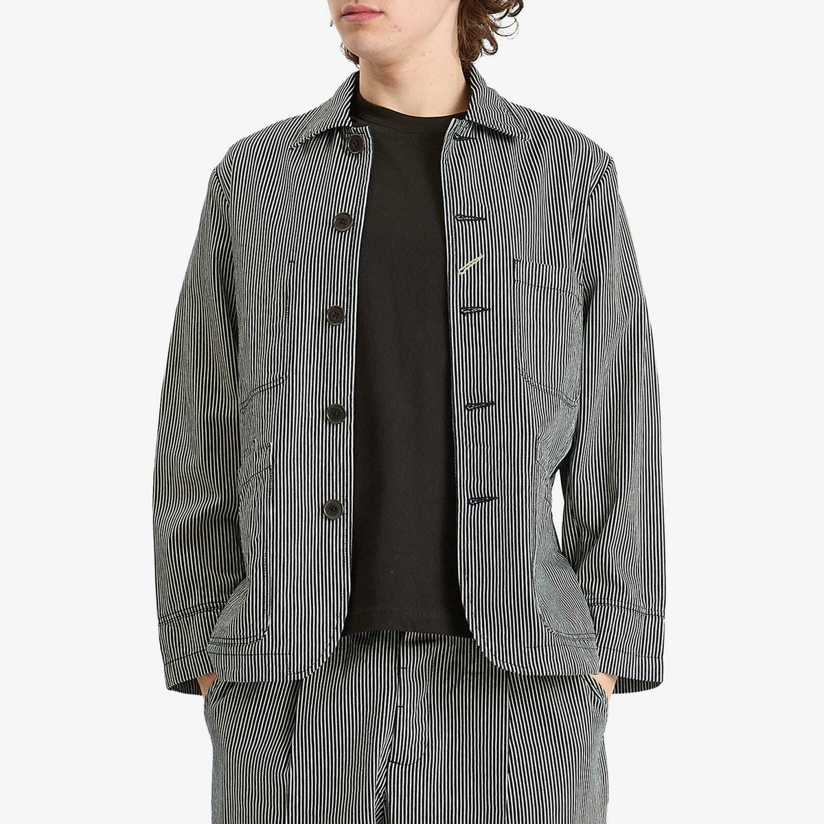 Universal Works Men's Hickory Stripe Original Bakers Jacket in Indigo ...