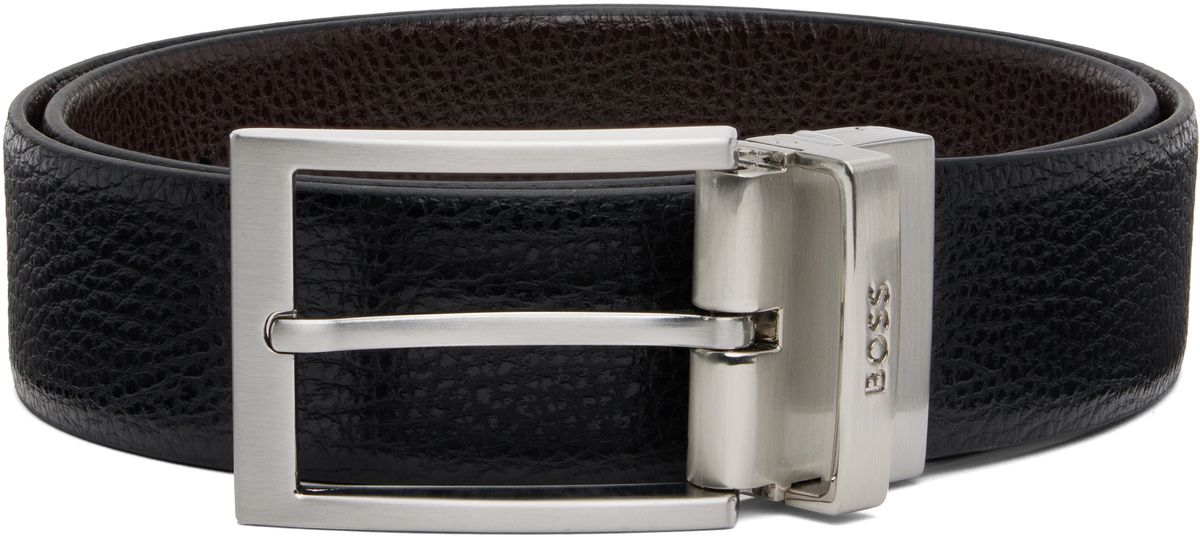 BOSS Black & Brown Leather Logo Keeper Reversible Belt BOSS