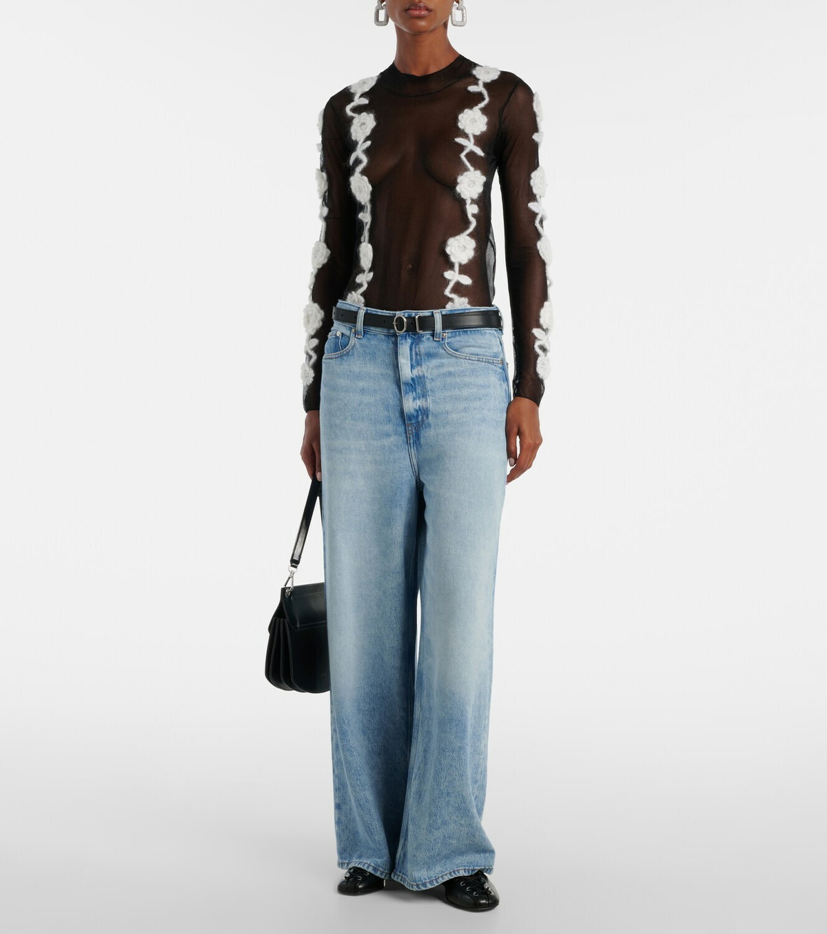 Ganni Crochet-trimmed sheer top GANNI