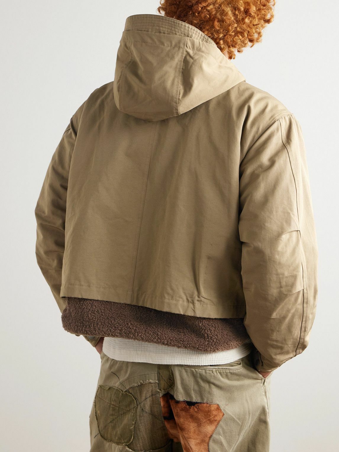 FrizmWORKS - Smock Cotton-Blend Twill Hooded Jacket with Fleece-Trimmed ...