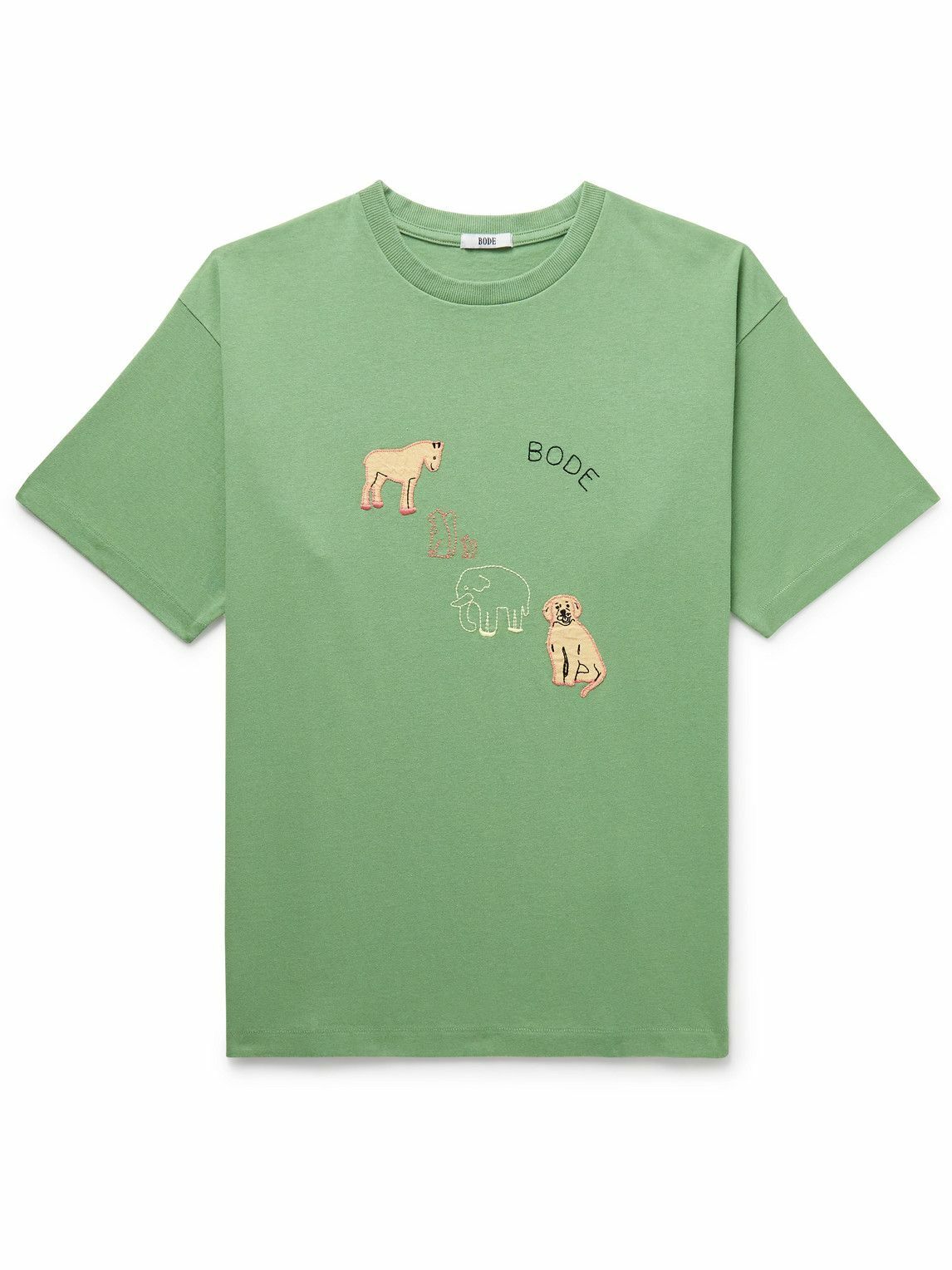 BODE - Appliquéd Embroidered Cotton-Jersey T-Shirt - Green Bode
