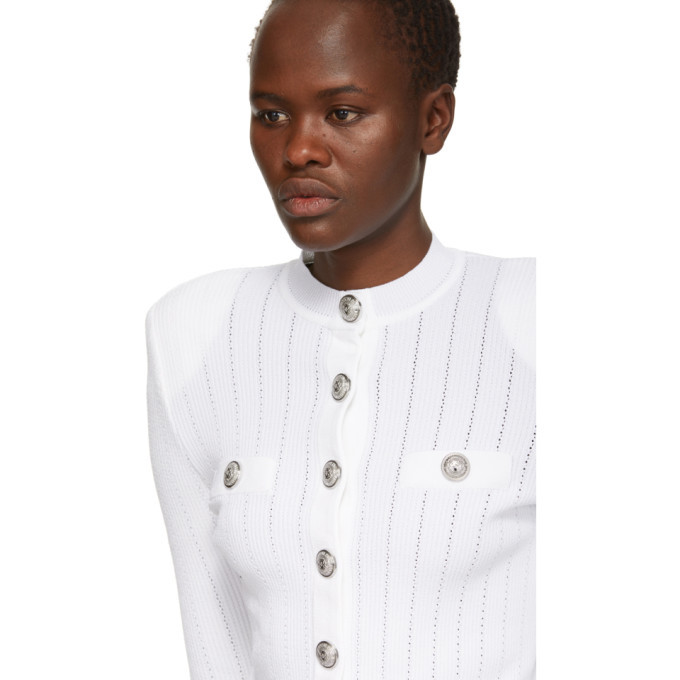 Balmain White Button Up Cardigan Balmain