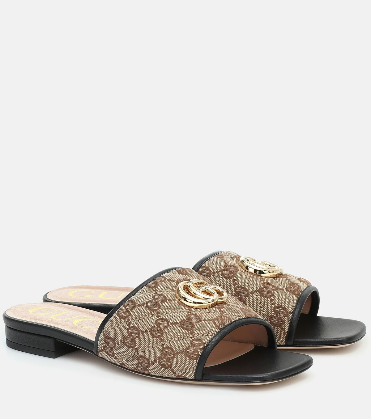 Gucci - GG leather-trimmed canvas slides Gucci