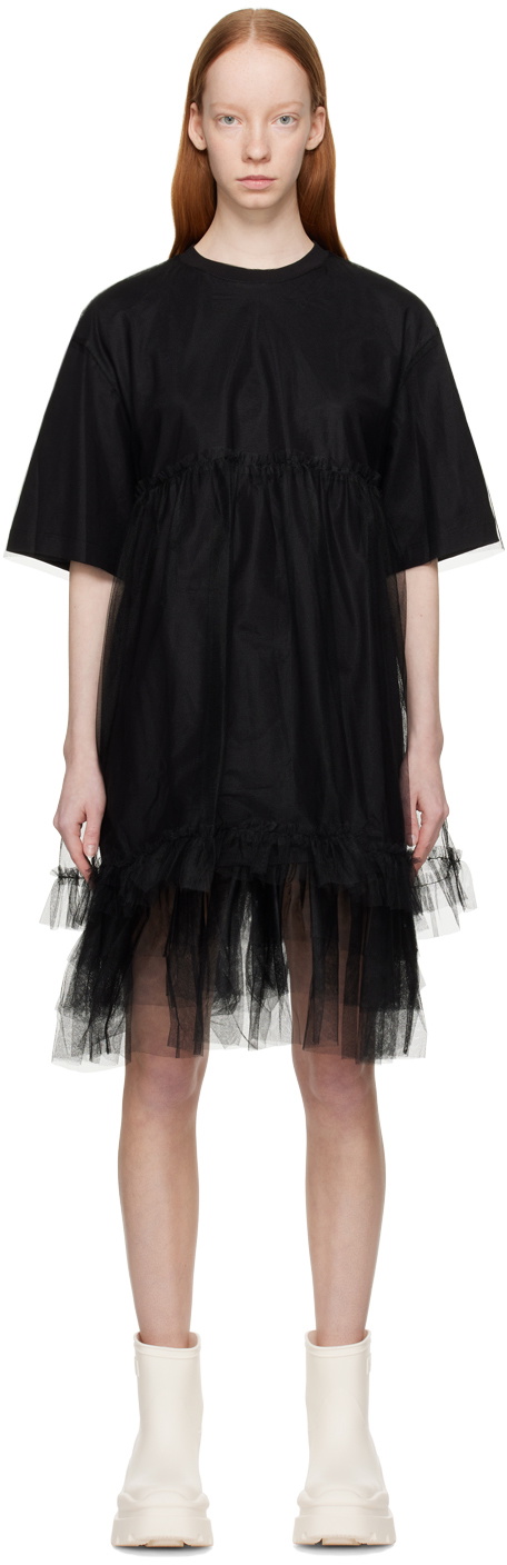 MSGM Black Gathered Mini Dress MSGM
