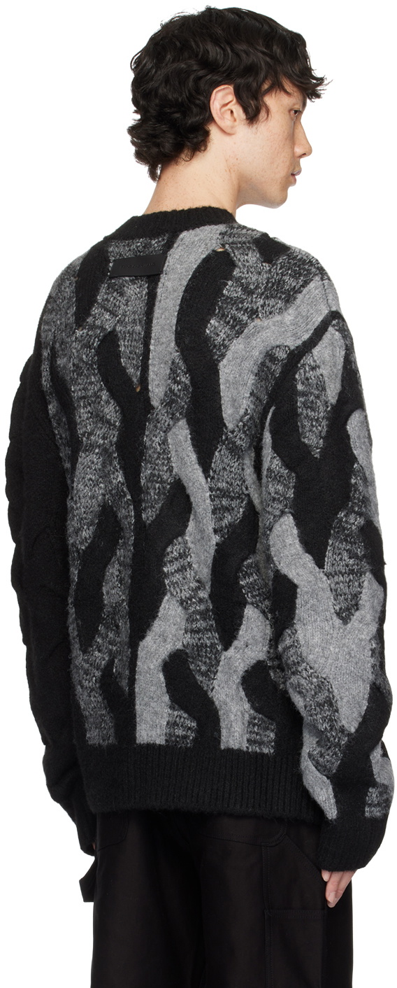 Feng Chen Wang Black & Gray Cable Knit Sweater Feng Chen Wang
