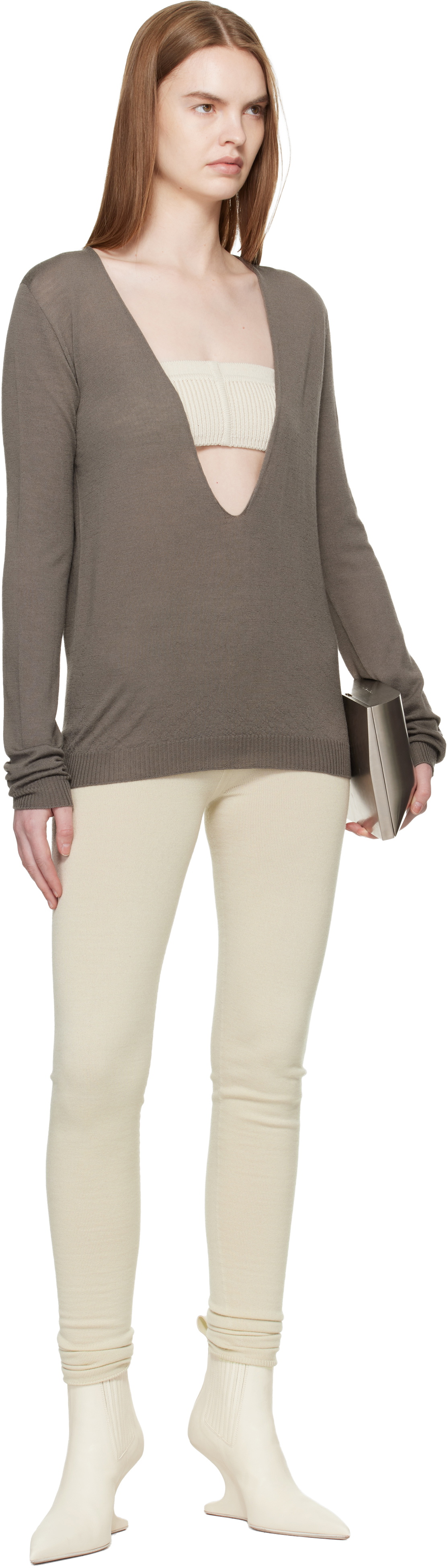 Rick Owens Gray Temple Extreme V Neck Pull Sweater Rick Owens