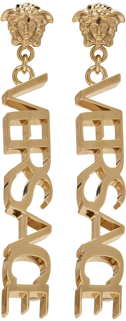 Versace Gold Logo Drop Earrings Versace