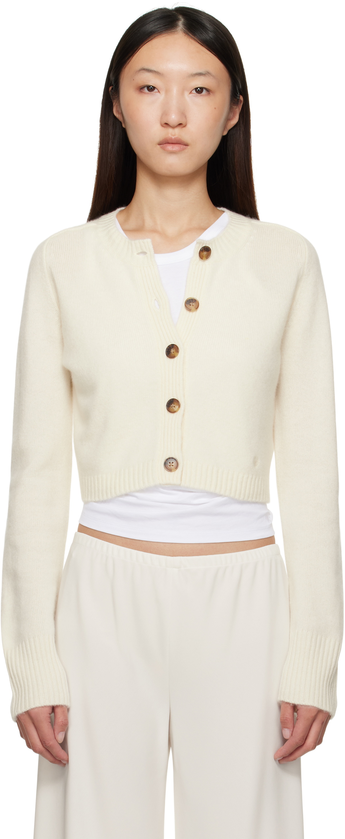 Loulou de Saison Off-White Zephir Cashmere Cropped Cardigan Loulou Studio