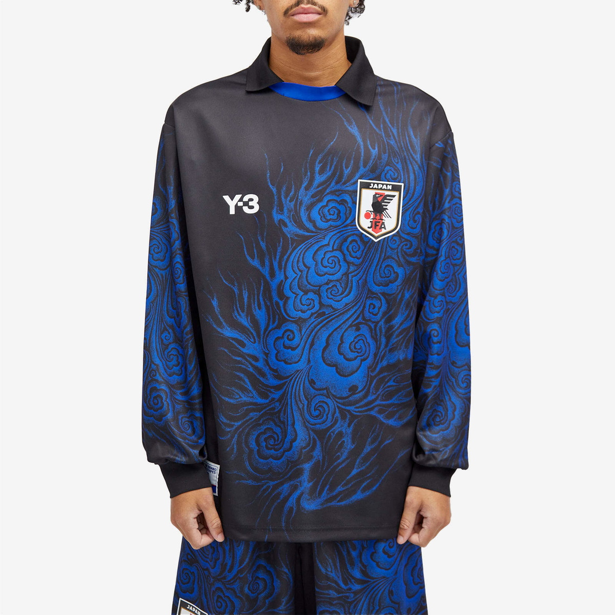 Y-3 Men's JFA Long Sleeve T-Shirt in Black/Blue Y-3