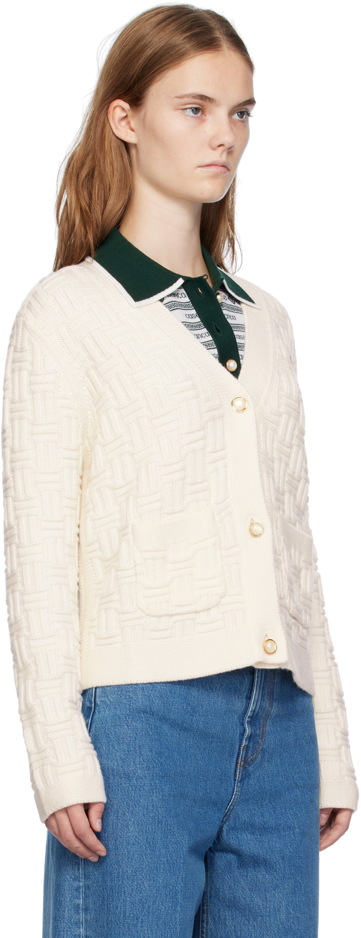 Casablanca Off-White Column Knit Cardigan Casablanca