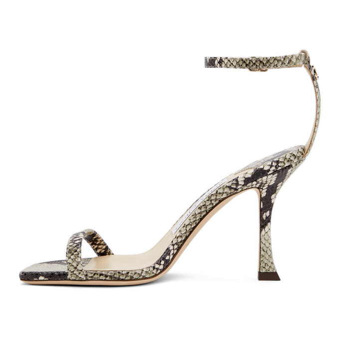 Jimmy Choo Black and Taupe Snake Marin 90 Heeled Sandals Jimmy Choo