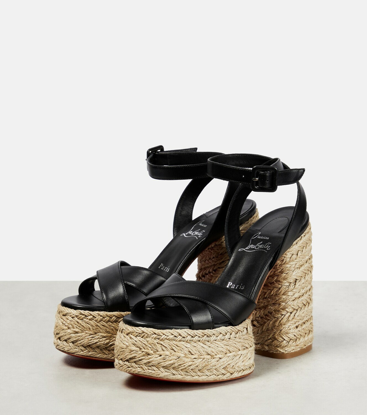 Christian Louboutin - Leather and jute platform sandals Christian Louboutin