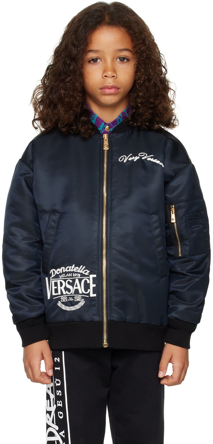 Versace Kids Black Embroidered Bomber Jacket Versace