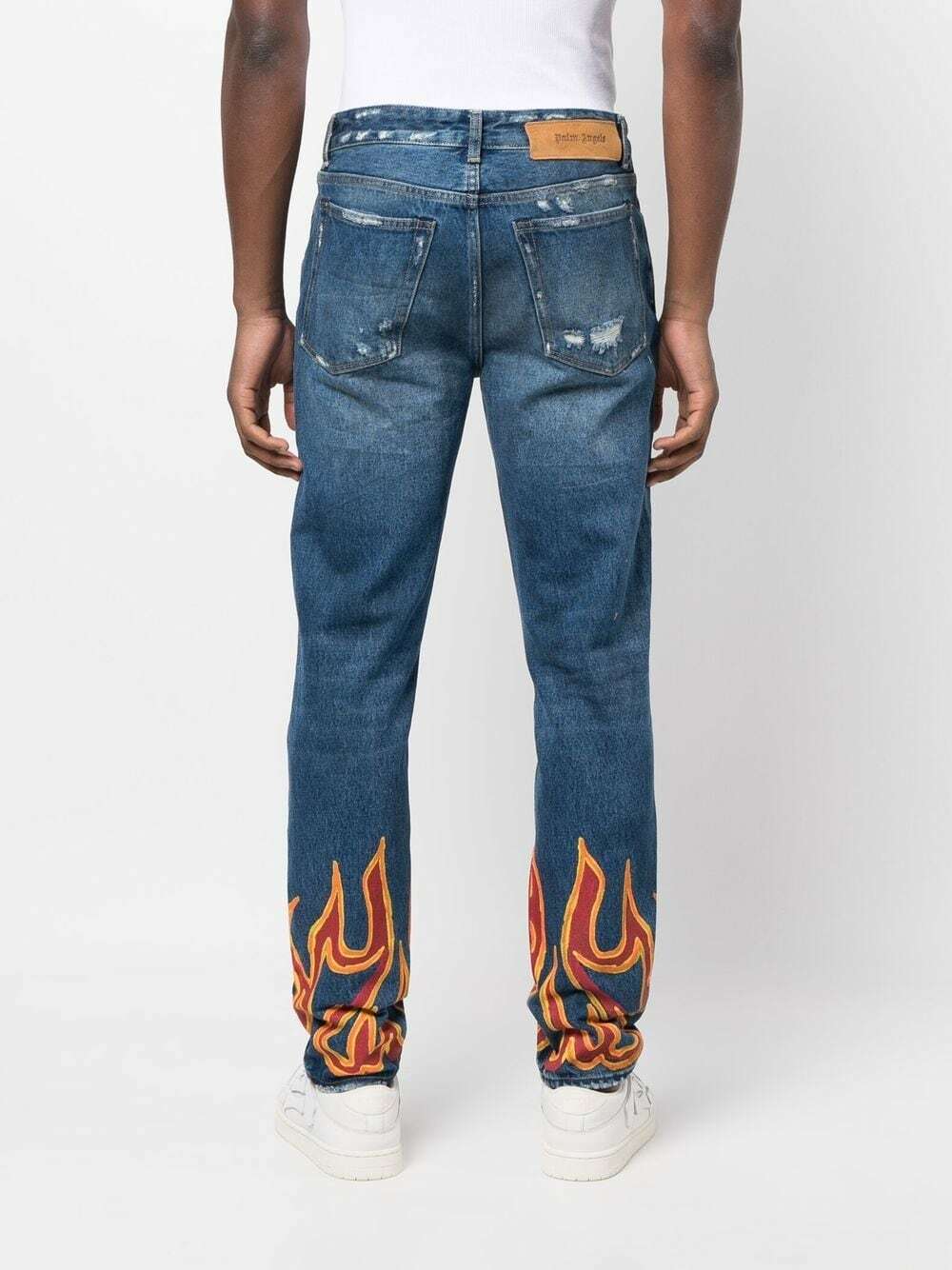 PALM ANGELS - Straight Leg Jeans With Flame Print Palm Angels
