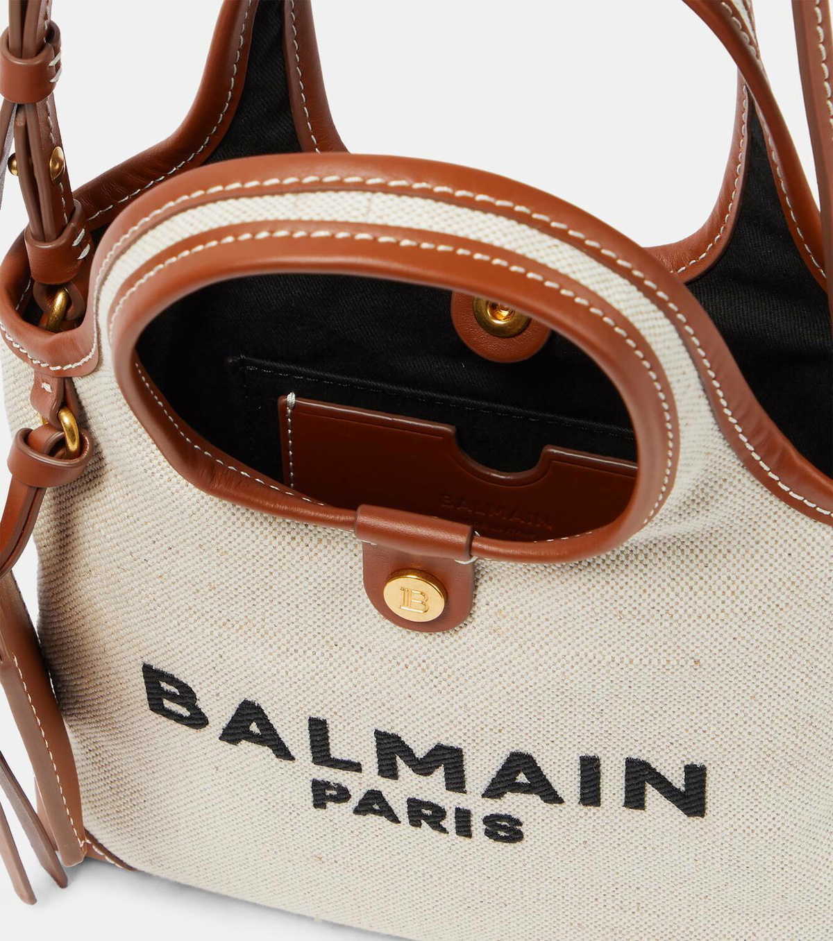 Balmain Small leather-trimmed canvas tote bag Balmain