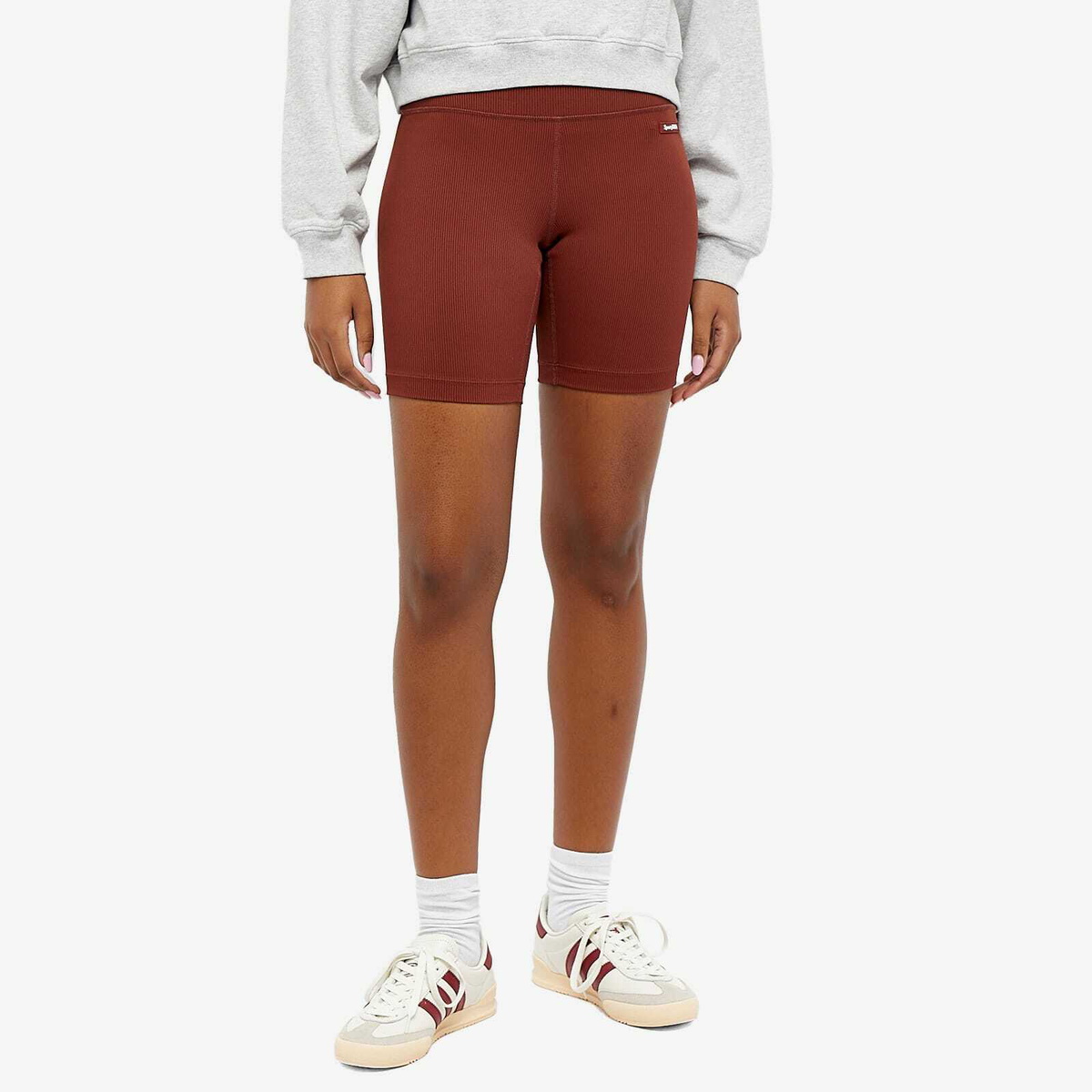 Sporty & Rich Women's Serif Logo Rib Biker Cycling Short in Maroon ...