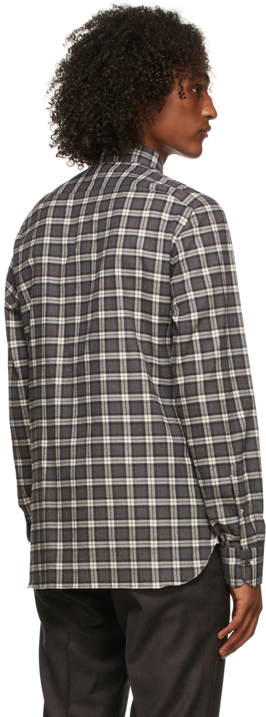 Isaia Grey Flannel Check Long Sleeve Shirt Isaia