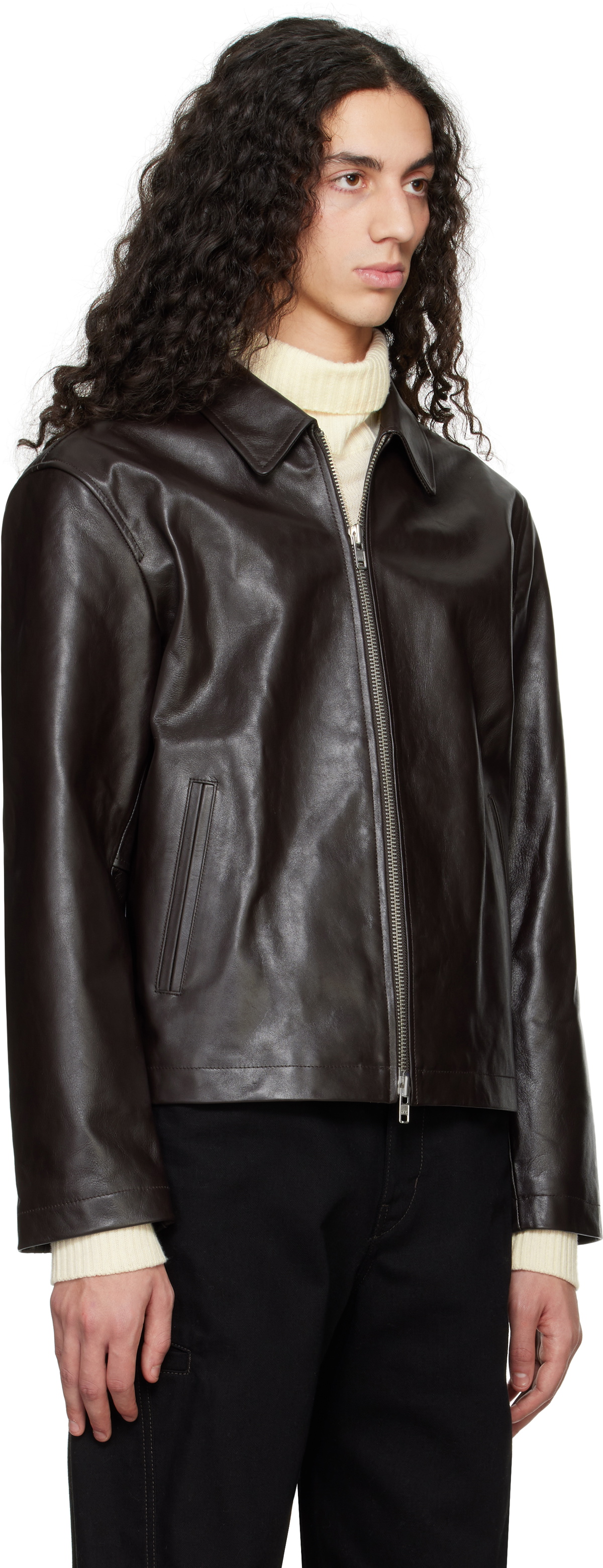 Dunst Brown Calf Skin Collared Leather Jacket Dunst